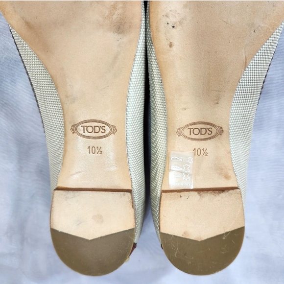 Tod's | Shoes | Tods Woven Natural Canvas Peep Toe Flats 825 Sz 5 Cream ...